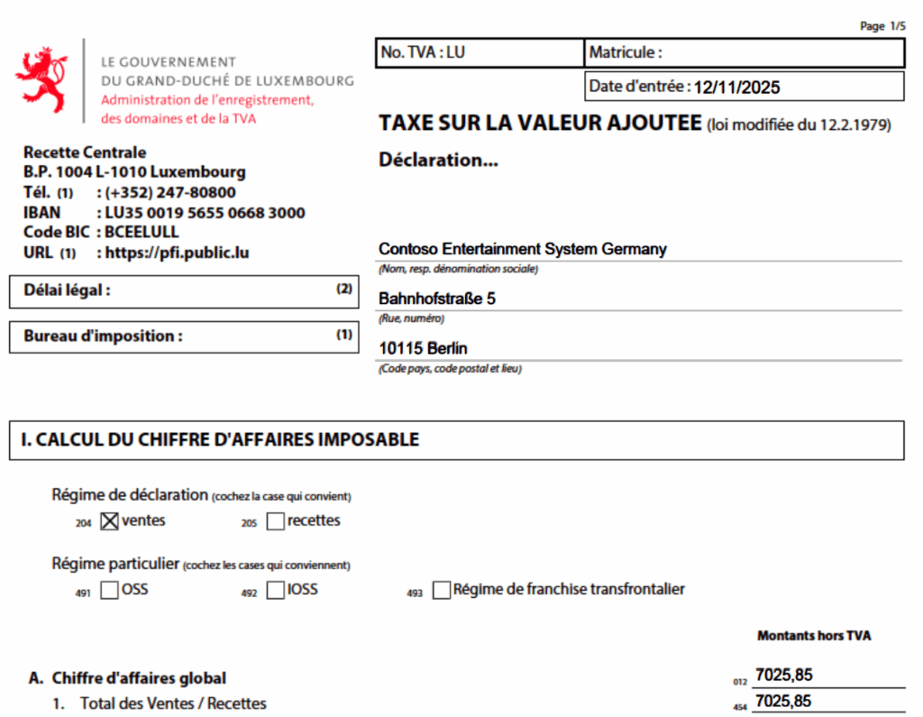 Luxembourg VAT Declaration for D365FO in PDF - ER-Consult
